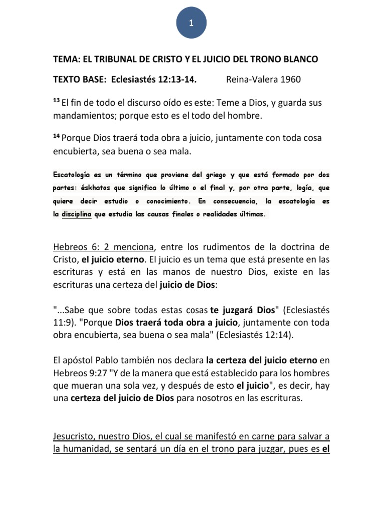 Juicio Eterno: Tribunal de Cristo y Resurrección | PDF | Resurrección ...