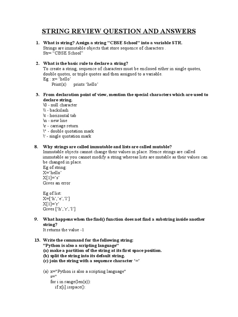 String Review Question and Answers | PDF | String (Computer Science) | Programming Paradigms