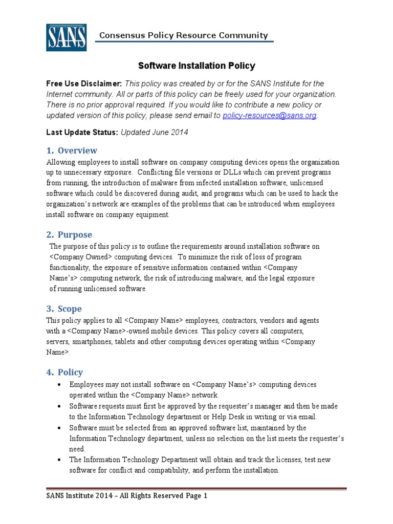 Software Installation Policy | PDF | Information Security | Software