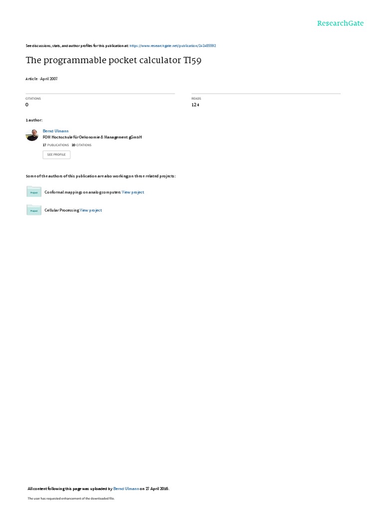 The Programmable Pocket Calculator TI59: April 2007 | PDF | Calculator ...