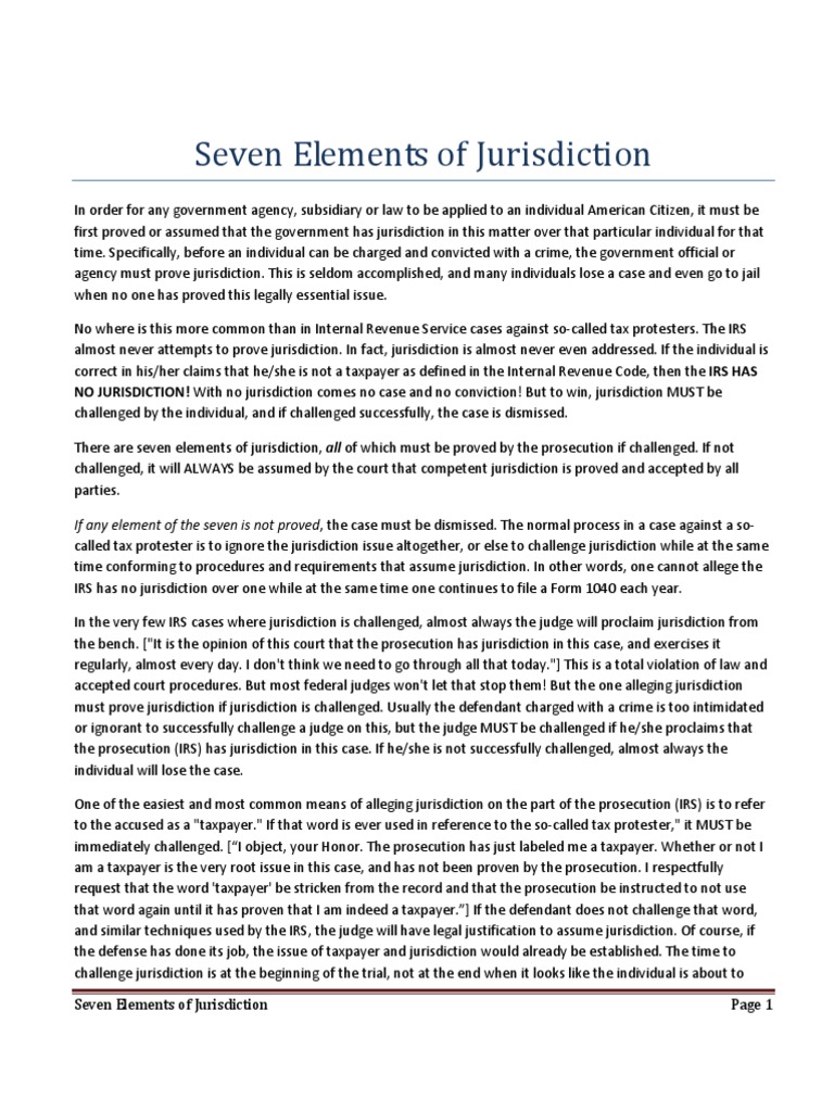 7 Elements of Jurisdiction | PDF | Jurisdiction | Internal Revenue Service