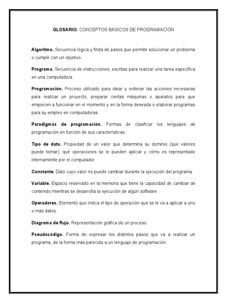 Conceptos Basicos de Programacion Glosario | PDF