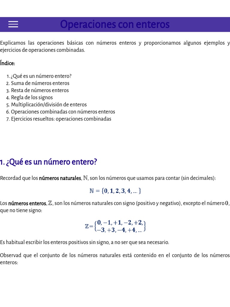 Operaciones Con Números Enteros | PDF | Entero | Sustracción