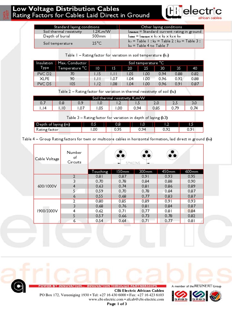 Low Voltage Cable Rating Factors | PDF | Equipment | Electric Power
