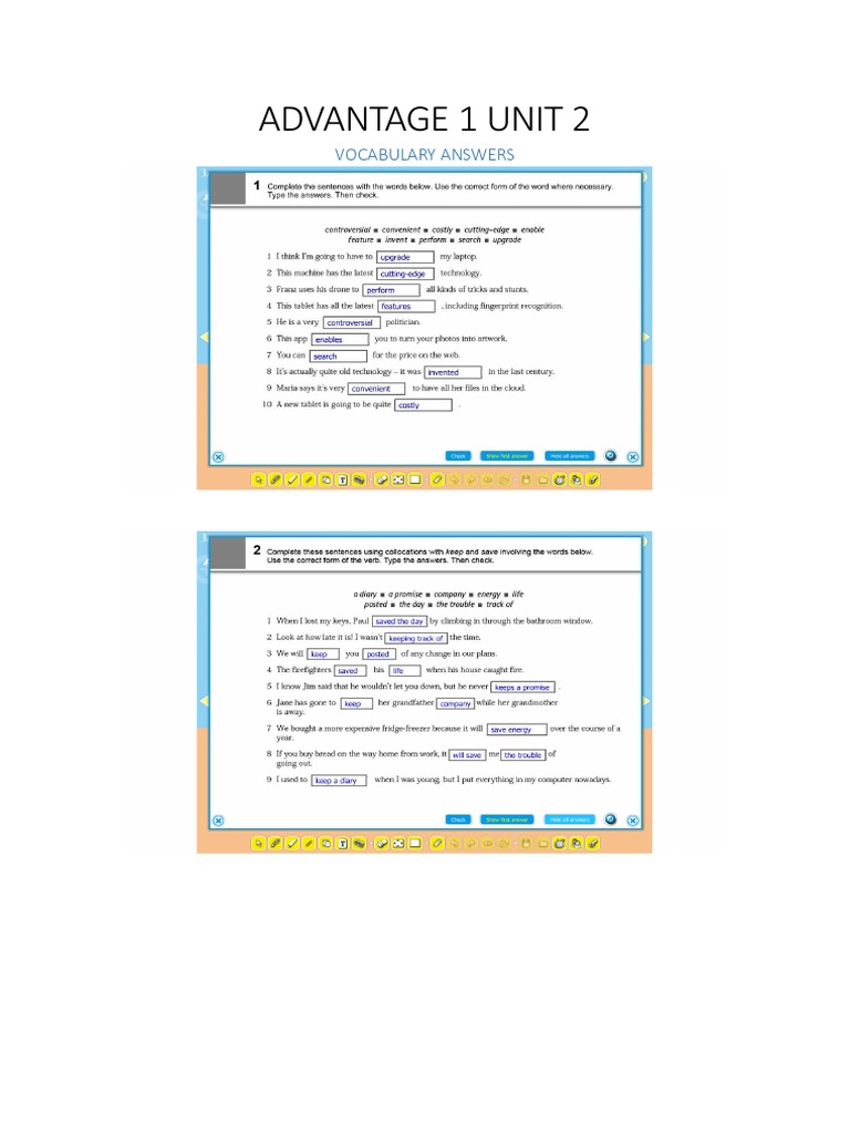 1D Final Revision Vocabulary - Grammar Unit 2 ANSWERS | PDF