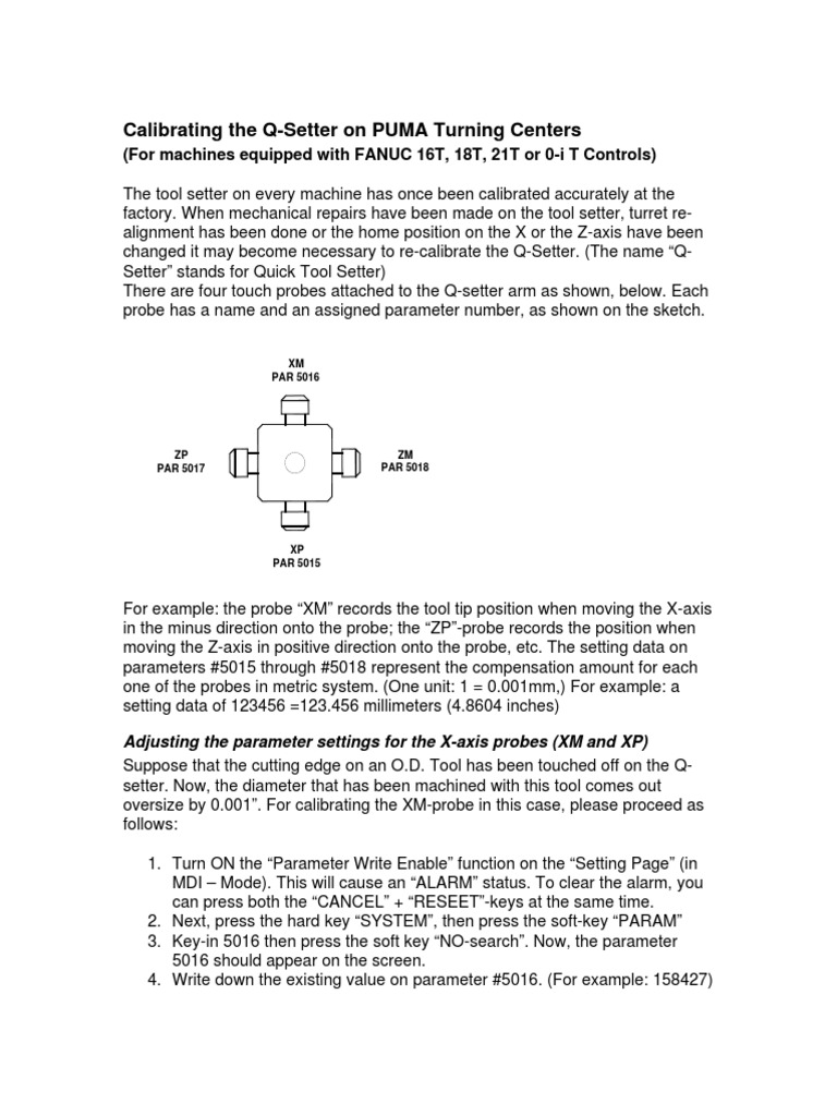 Q-Setter Calibration for PUMA CNC Lathes | PDF | Cartesian Coordinate ...