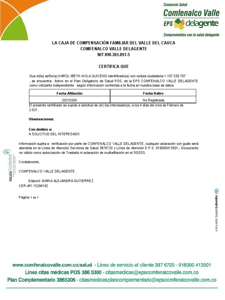 Certificado Eps Karol | PDF