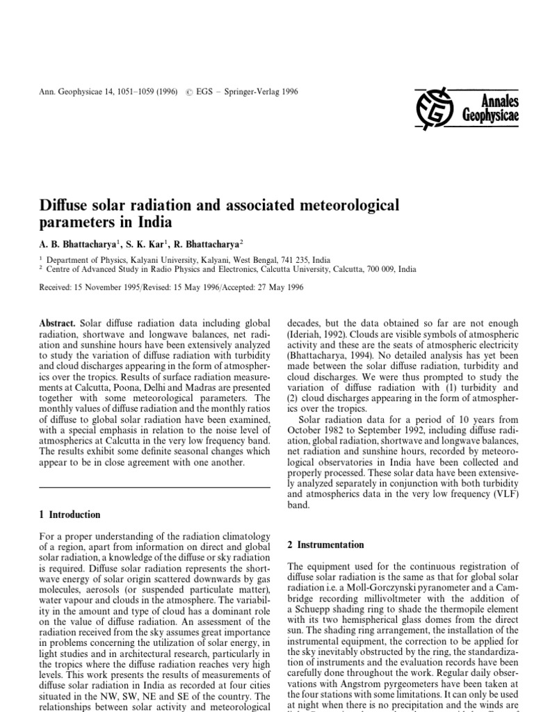 Diffuse Solar Radiation and Associated Meteorological Parameters in ...