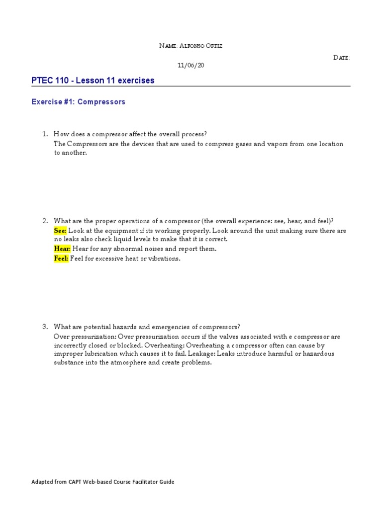 PTEC 110 Lesson 11 Exercise | PDF | Pump | Rotating Machines