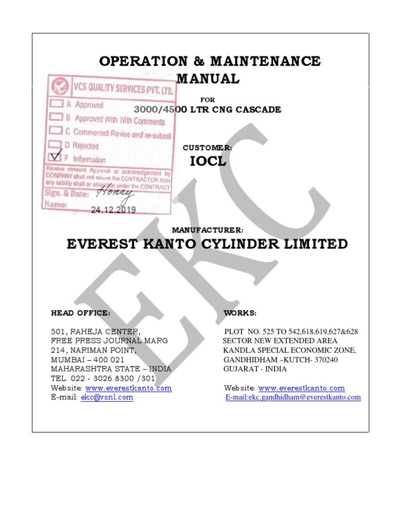 OPERATION AND MAINTENANCE MANUAL - CASCADE-signed | PDF | Valve | Machines