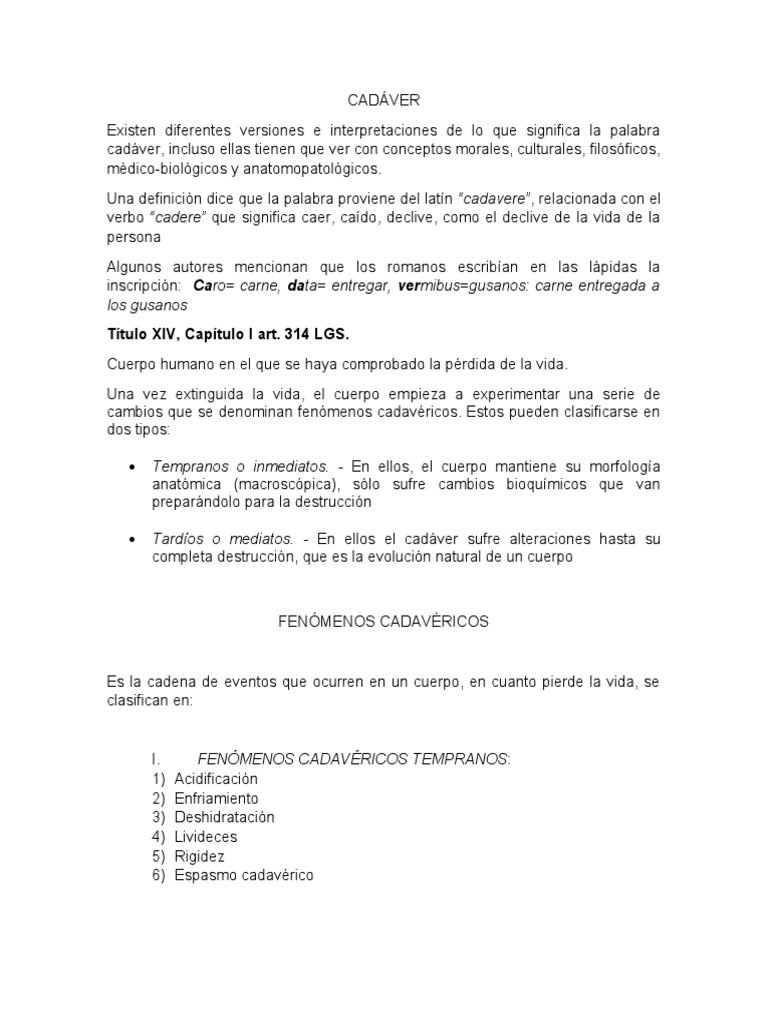 II. Fenómenos Cadavéricos Tempranos | PDF | Sangre | Músculo