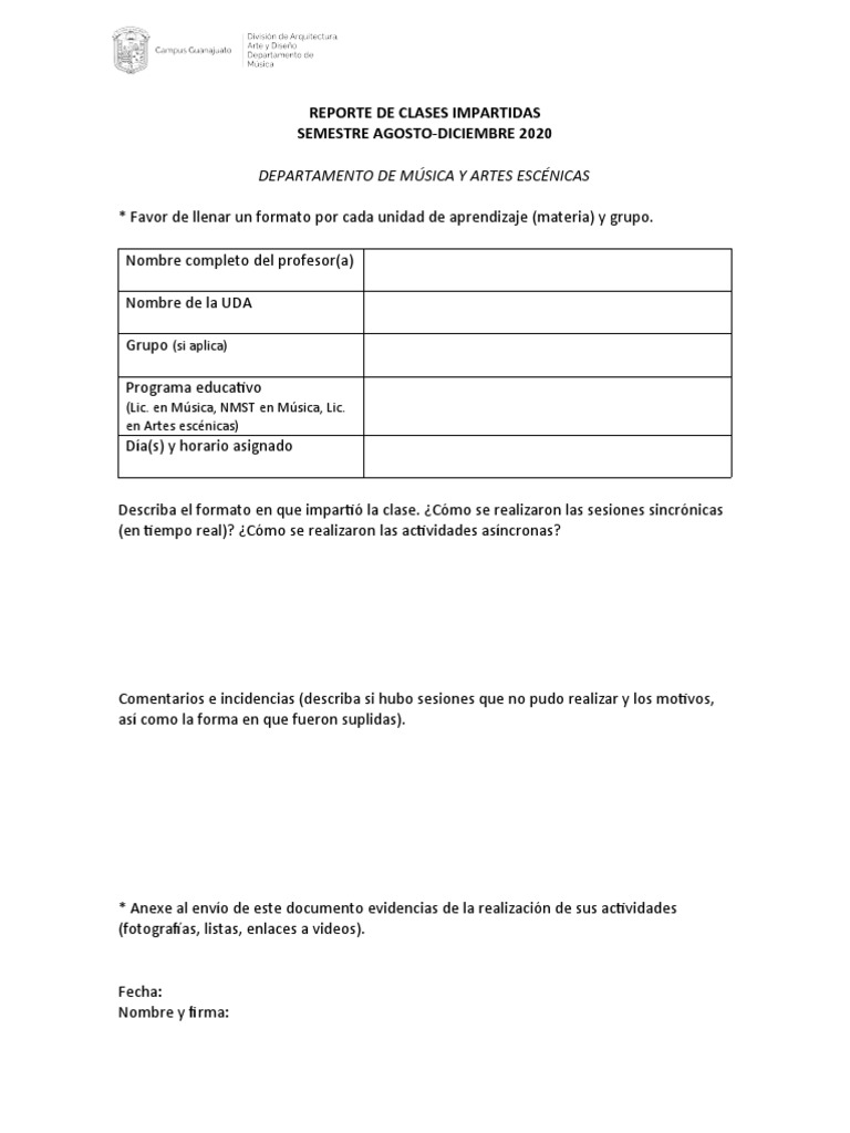 Reporte de Clases Impartidas | PDF