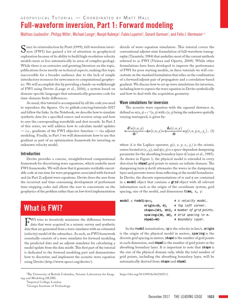 Louboutin Et Al. - 2017 - Full-Waveform Inversion, Part 1 Forward ...