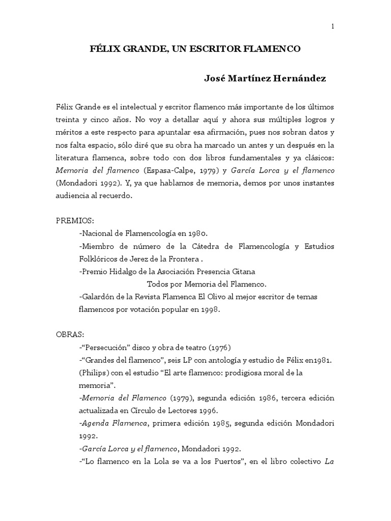 Félix Grande y la Memoria Flamenca | PDF | Federico García Lorca | Poesía