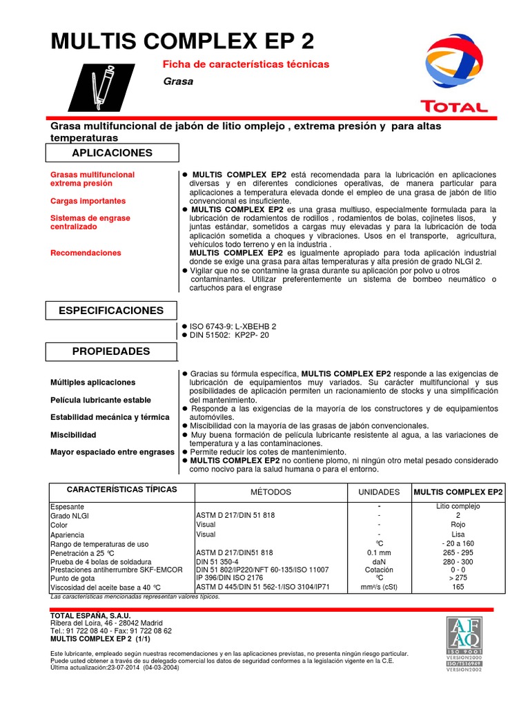 Multis Complex EP 2 | PDF | Lubricante | Sustancias químicas
