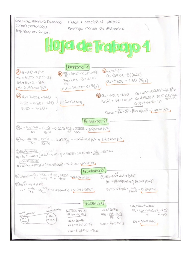 Hoja Trabajo Fisica 1 Usac | PDF