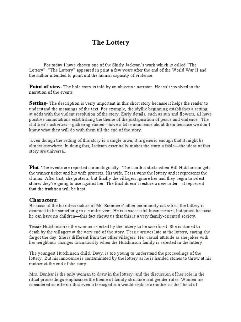 The Lottery: Point of View Setting | PDF | General Fiction