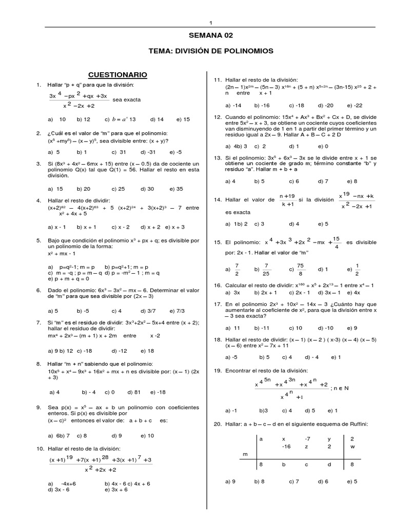 División de Polinomios | PDF | Matemáticas De La Computación | Ciencia ...