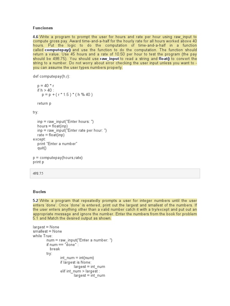 Funciones 4.6 Write A Program To Prompt The User For Hours and Rate Per Hour Using Raw - Input ...