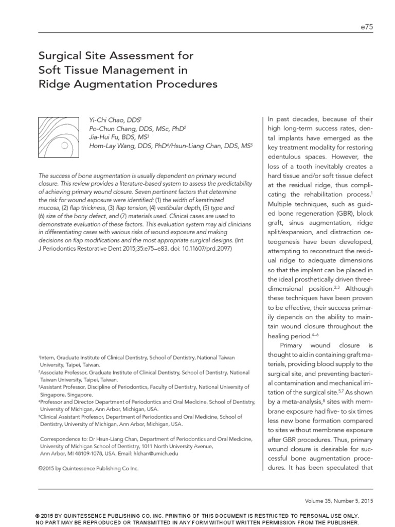 Surgical Site Assessment For Soft Tissue Management in Ridge ...