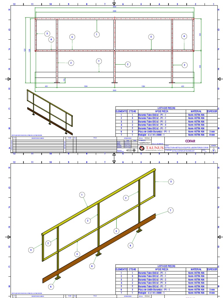 Planos - Barandas | PDF | Elementos arquitectónicos | Acero