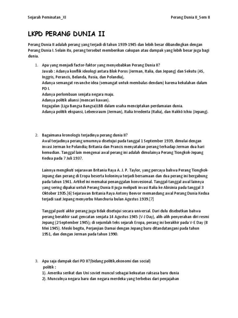 LKPD Perang Dunia Ii | PDF