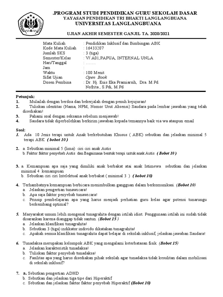 Soal Uas Pend Ink & Abk 2021 | PDF