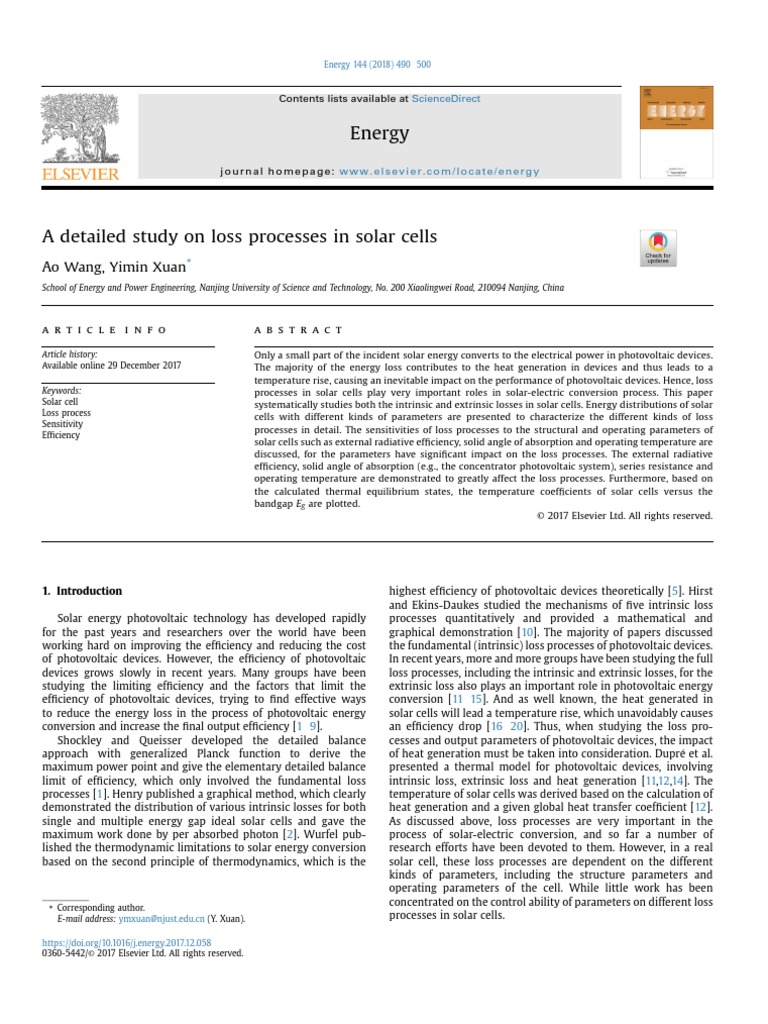 A Detailed Study On Loss Processes in Solar Cells | PDF | Photovoltaics ...