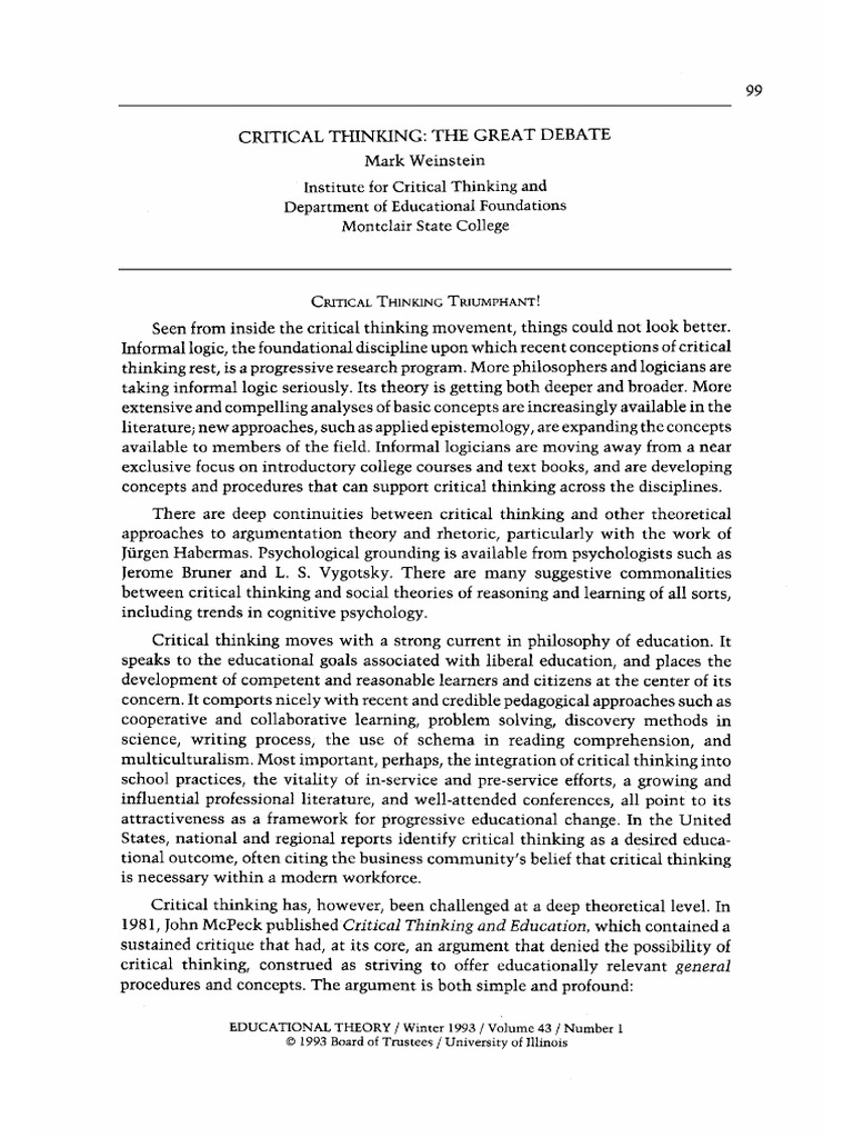 Critical Thinking The Great Debate | PDF | Critical Thinking | Reason