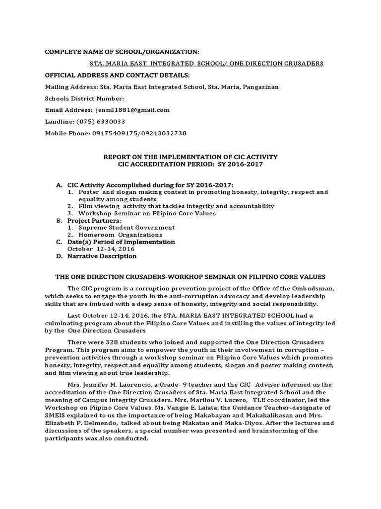 Narrative Report On Cic | PDF | Human Nature | Communication