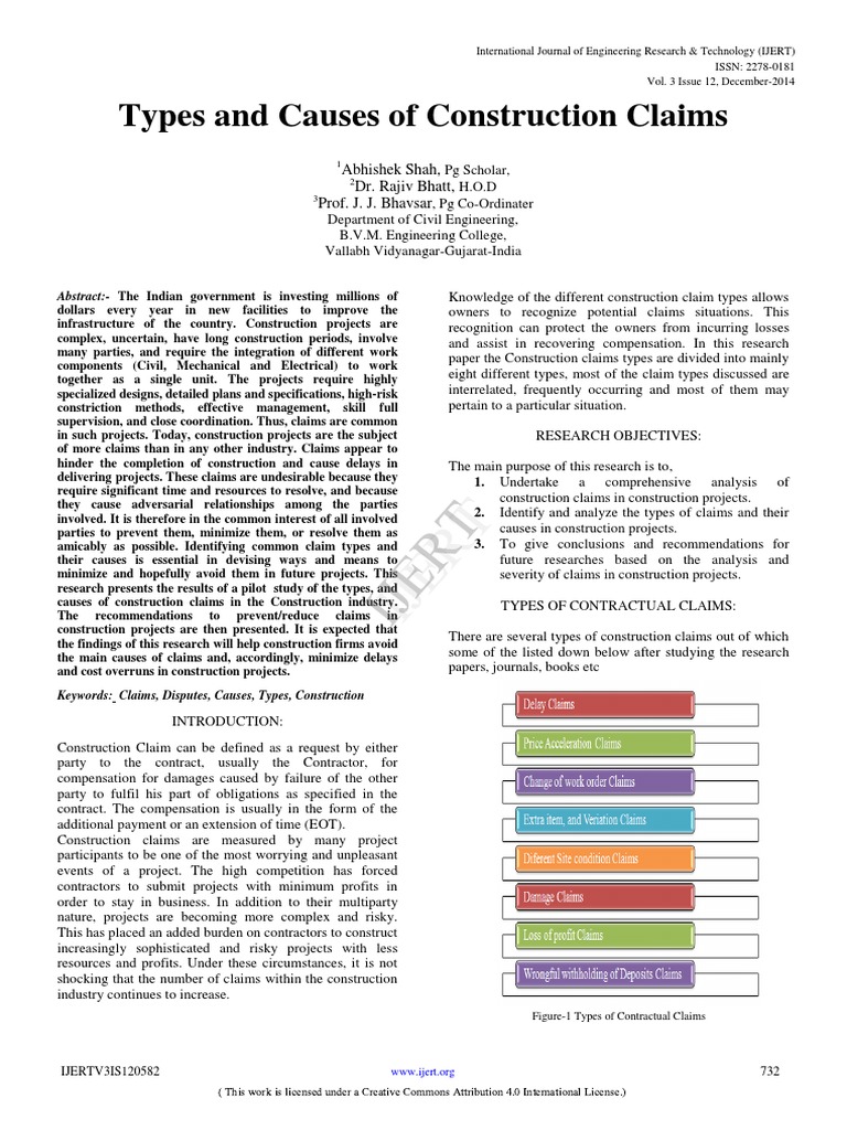 Types and Causes of Construction Claims IJERTV3IS120582 | PDF ...