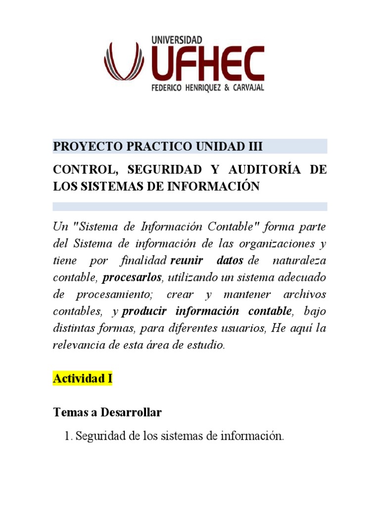 Proyecto Practico Unidad III - SIC | PDF | Seguridad de información | La seguridad informática