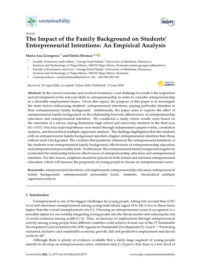 The Impact of The Family Background On Students' Entrepreneurial ...