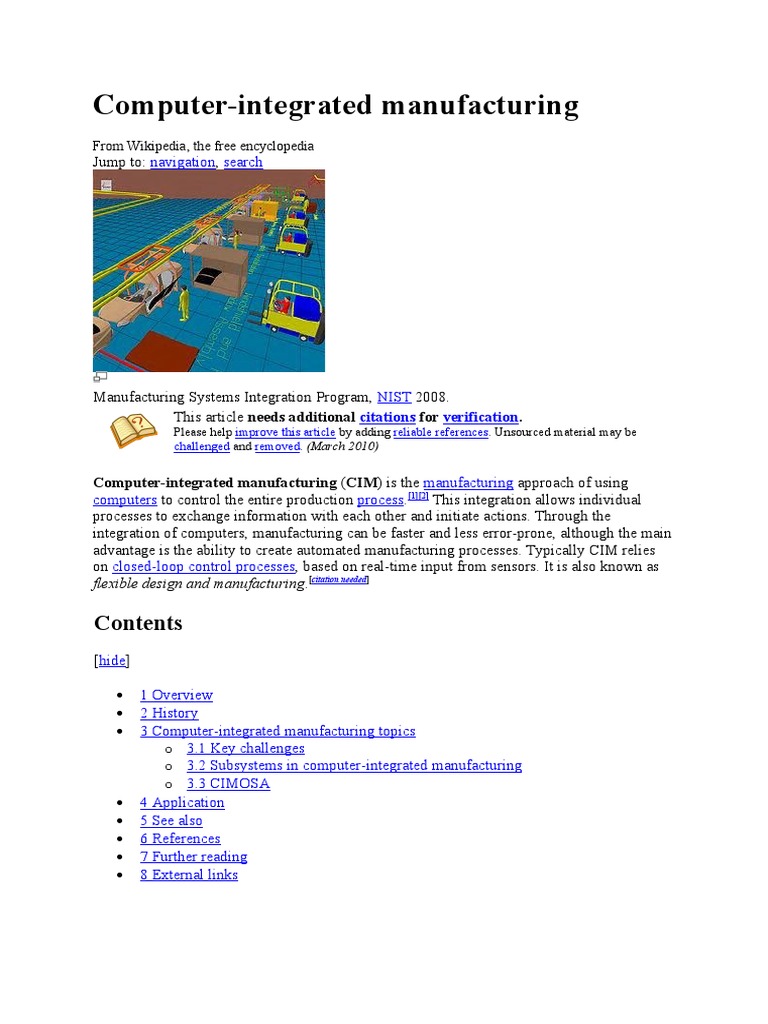 Computer-Integrated Manufacturing: From Wikipedia, The Free ...