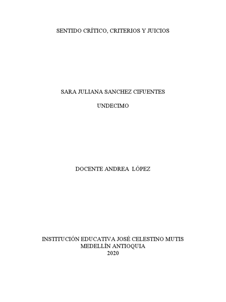 Sentido Critico, Criterios y Juicios Etica Sara | PDF | Colombia | Science