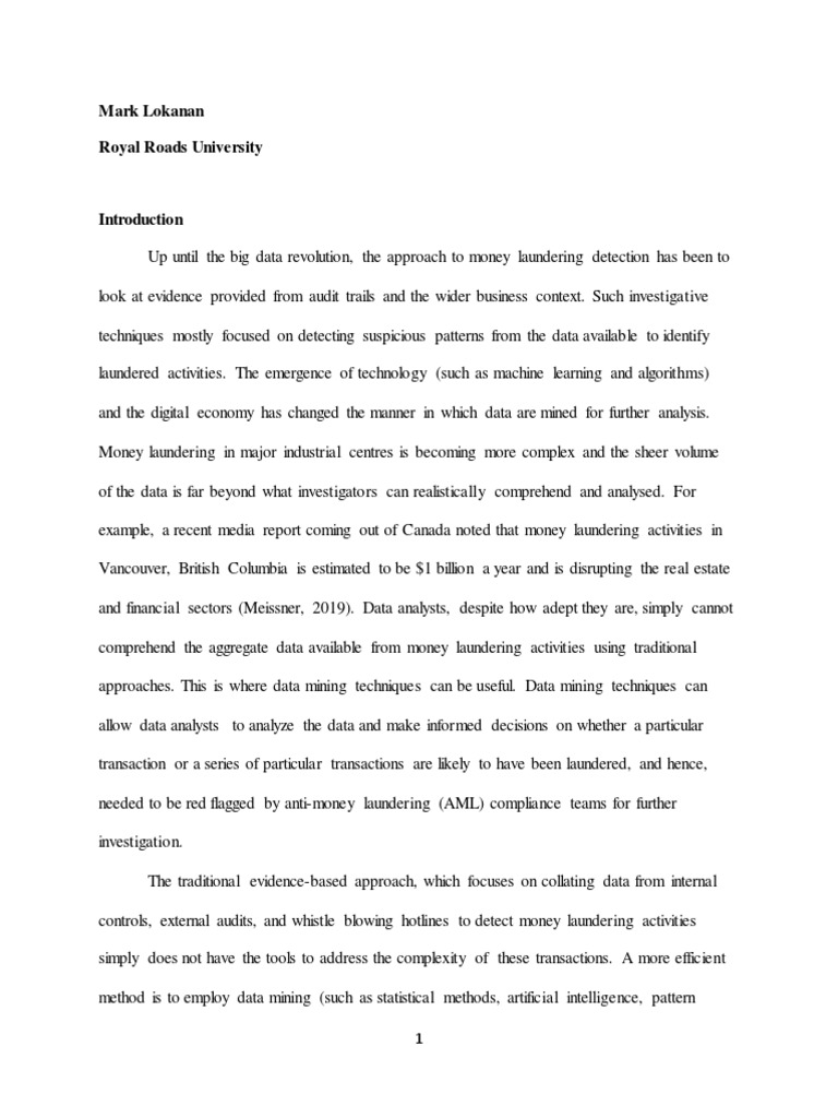 Mark Lokanan Royal Roads University | PDF | Cluster Analysis | Data Mining