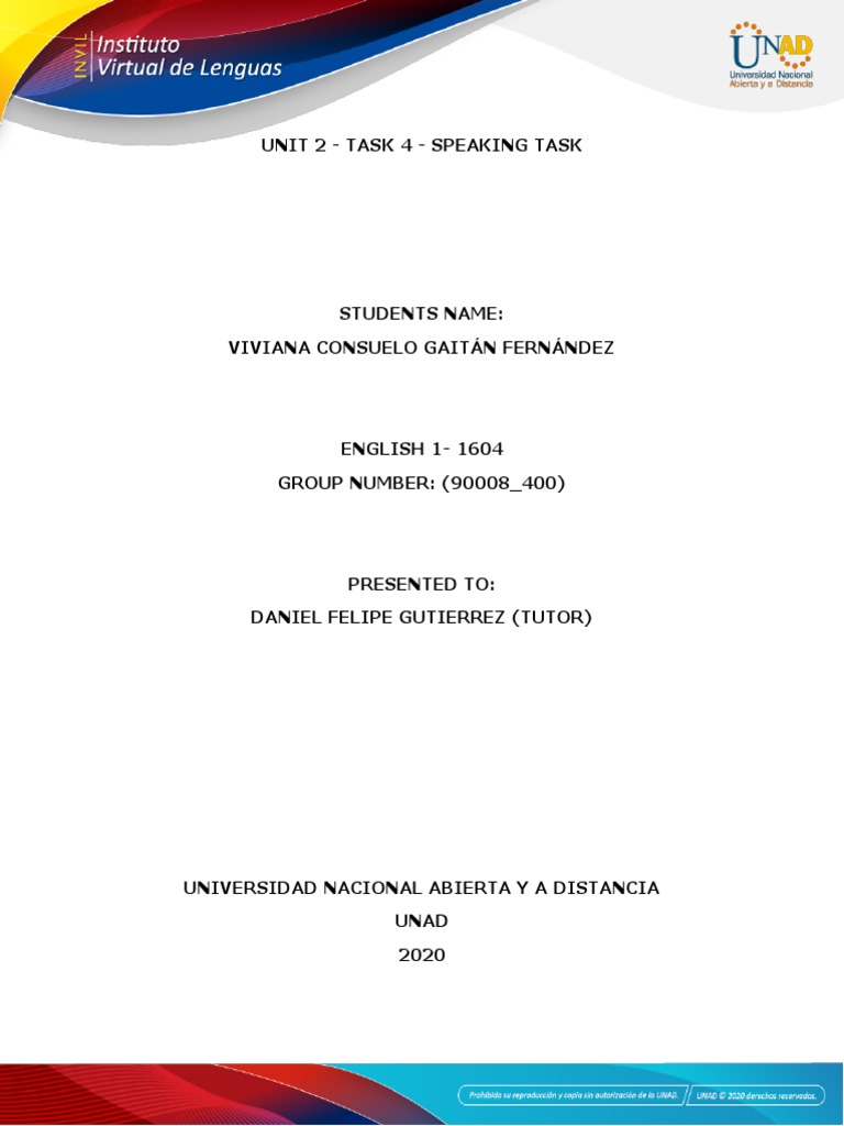 Unit 2 - Task 4 - Speaking Task | PDF | Idiomas