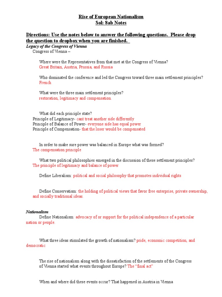 Congress Vienna Questions | PDF | Napoleon | First French Empire