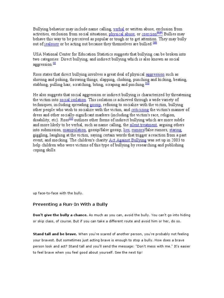 Bullying Behavior May Include Name Calling | PDF