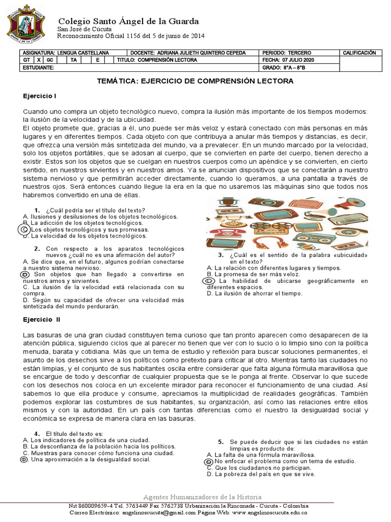 8° Ejercicios - Comprensión Lectora | PDF | Residuos | Poesía