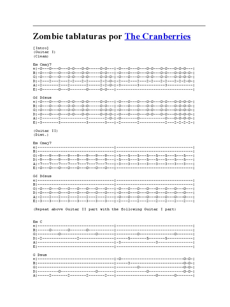 The Cranberries Zombie Guitar Tabs | PDF | Musical Forms | Music Theory