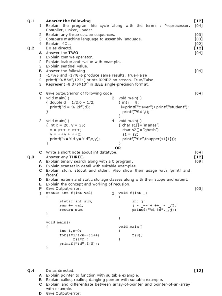 FOP Question Paper | PDF | Notation | Computer Programming