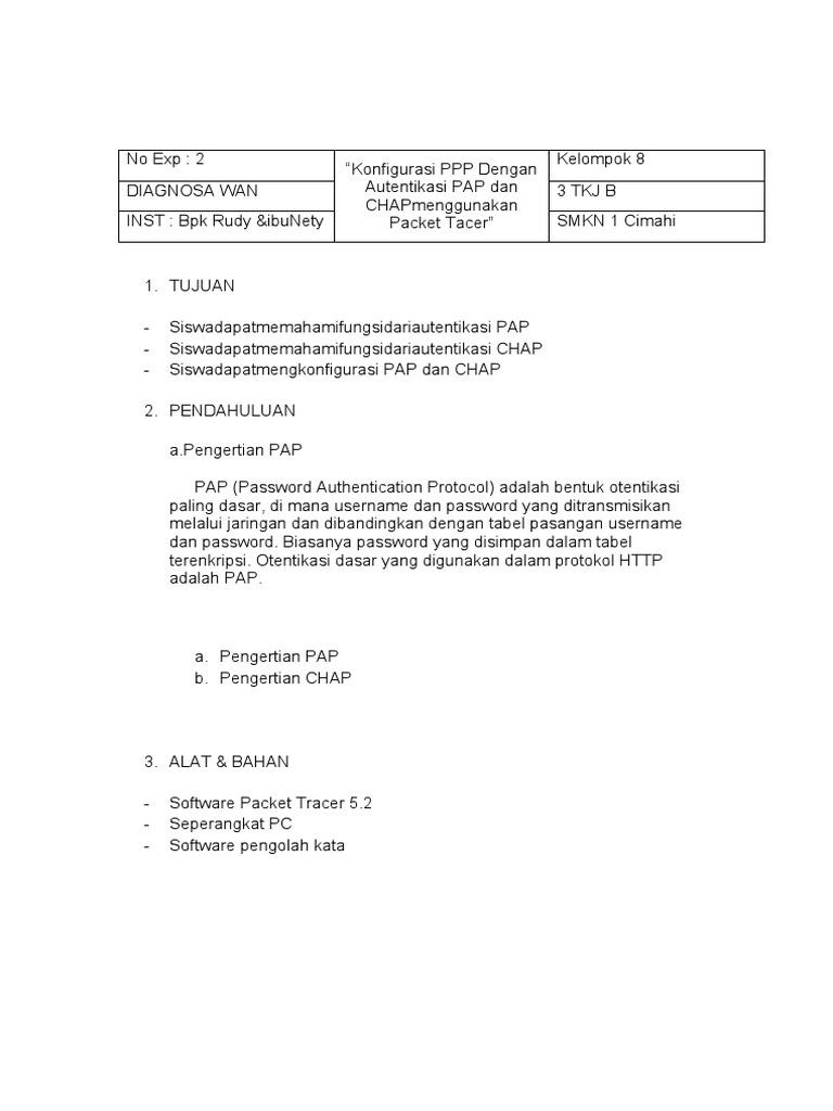 Laporan Praktek PAP Dan CHAP (Packet Tracer) | PDF
