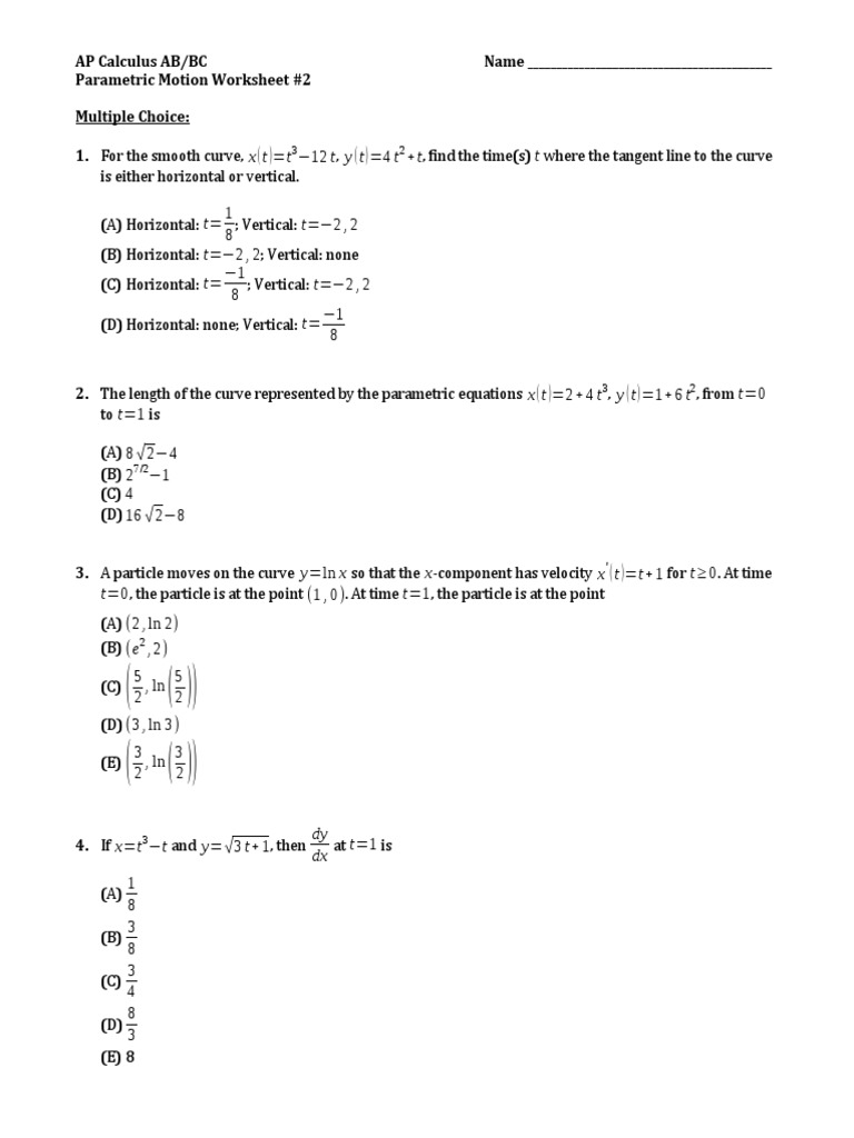 Parametric Motion Worksheet #2 (Updated 2021) | PDF | Acceleration ...
