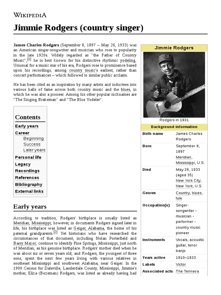 Jimmie Rodgers (Country Singer) | PDF | Entertainment (General)