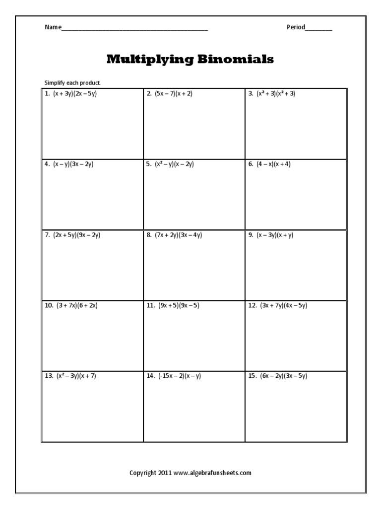 8-3 Multiplying Binomials Answers | PDF