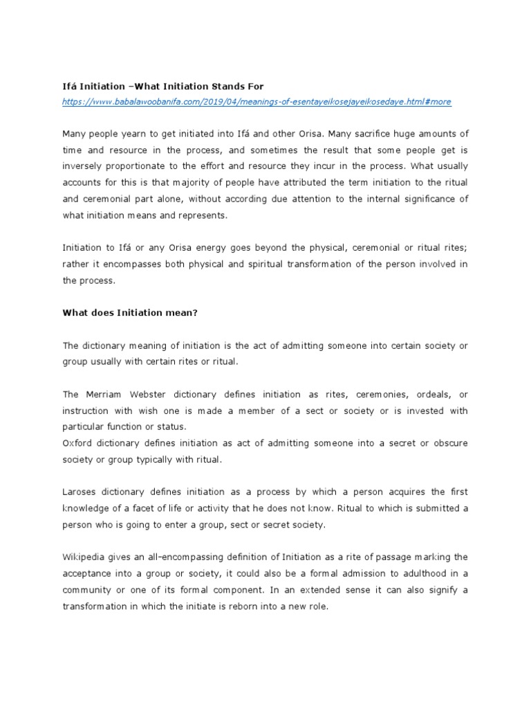 Ifá Initiation - What Initiation Stands For | PDF | Rituals