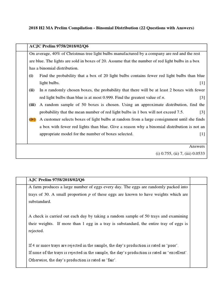 Binomial Distribution Problems and Solutions | PDF | Roulette ...