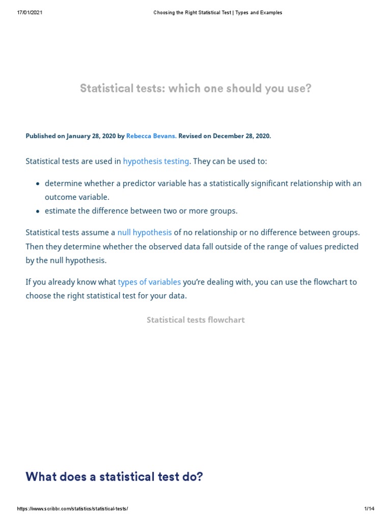 SCRIBBR - Choosing The Right Statistical Test | Download Free PDF ...