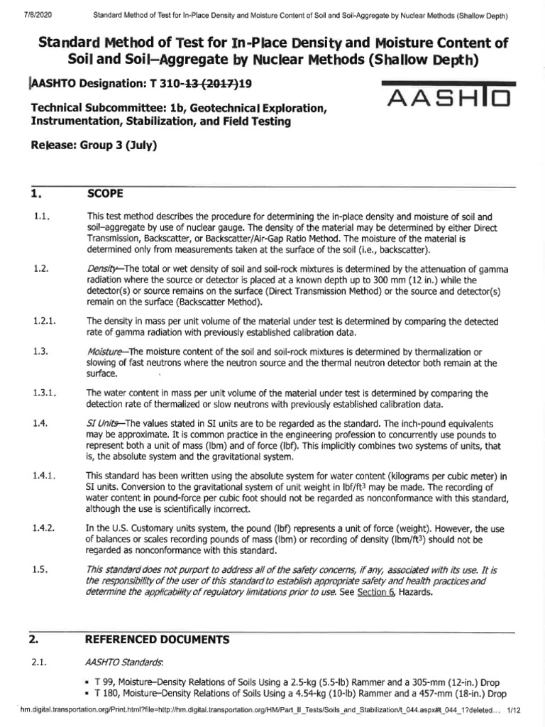 T 310-19 Standard Method of Test For In-Place Density and Moisture ...